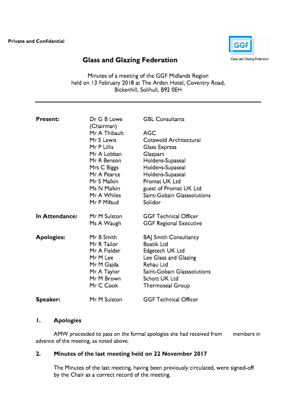13 02 18 - Minutes - Glass and Glazing Federation